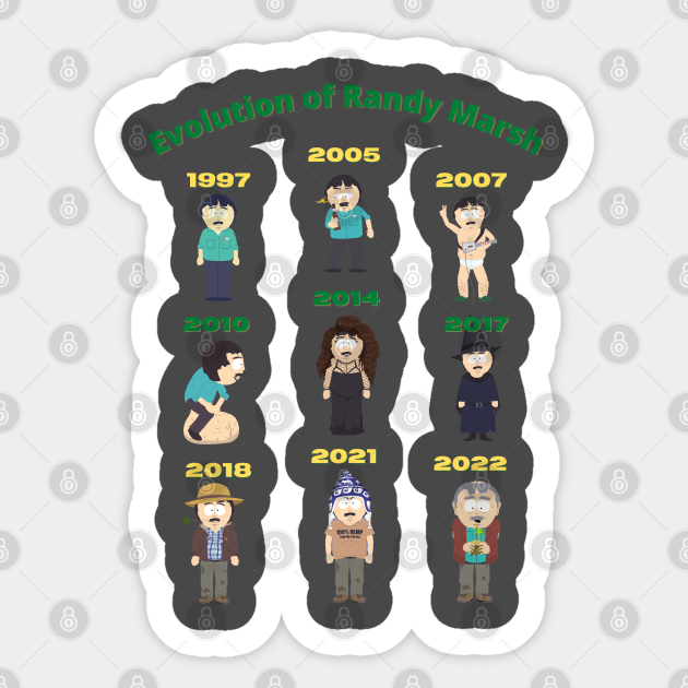 South Park Evolution Of Randy Marsh South Park Sticker Teepublic